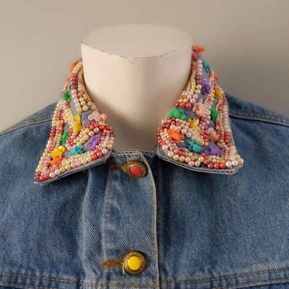 Jou Jou | Jackets & Coats | Vtg 9s Rainbow Sequin Beaded Collar Denim ...